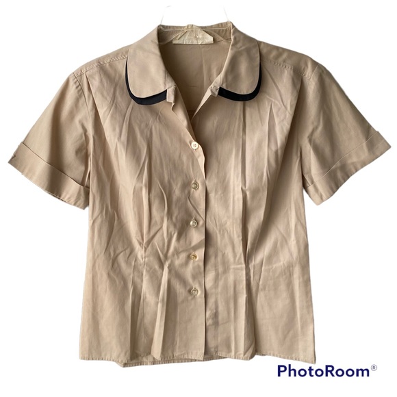 Vintage | Tops | Vintage Tan Peter Pan Button Down Shirt | Poshmark